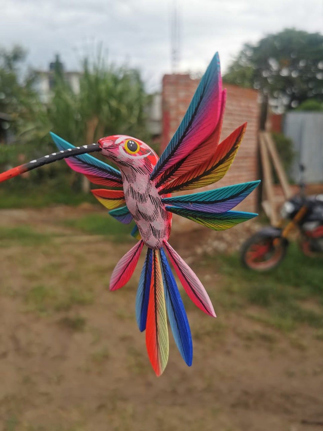Hummingbird Statue Mexican Folk Art Alebrije Sculpture, Wooden ...