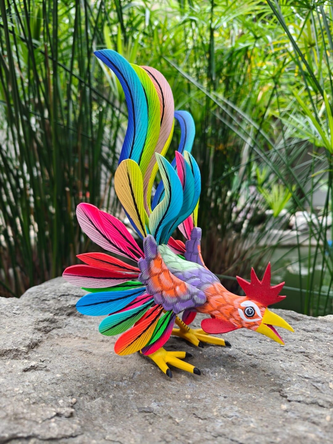 Rooster Statue Alebrije Wood Hand Carved Mexican Folk Art, Chicken ...