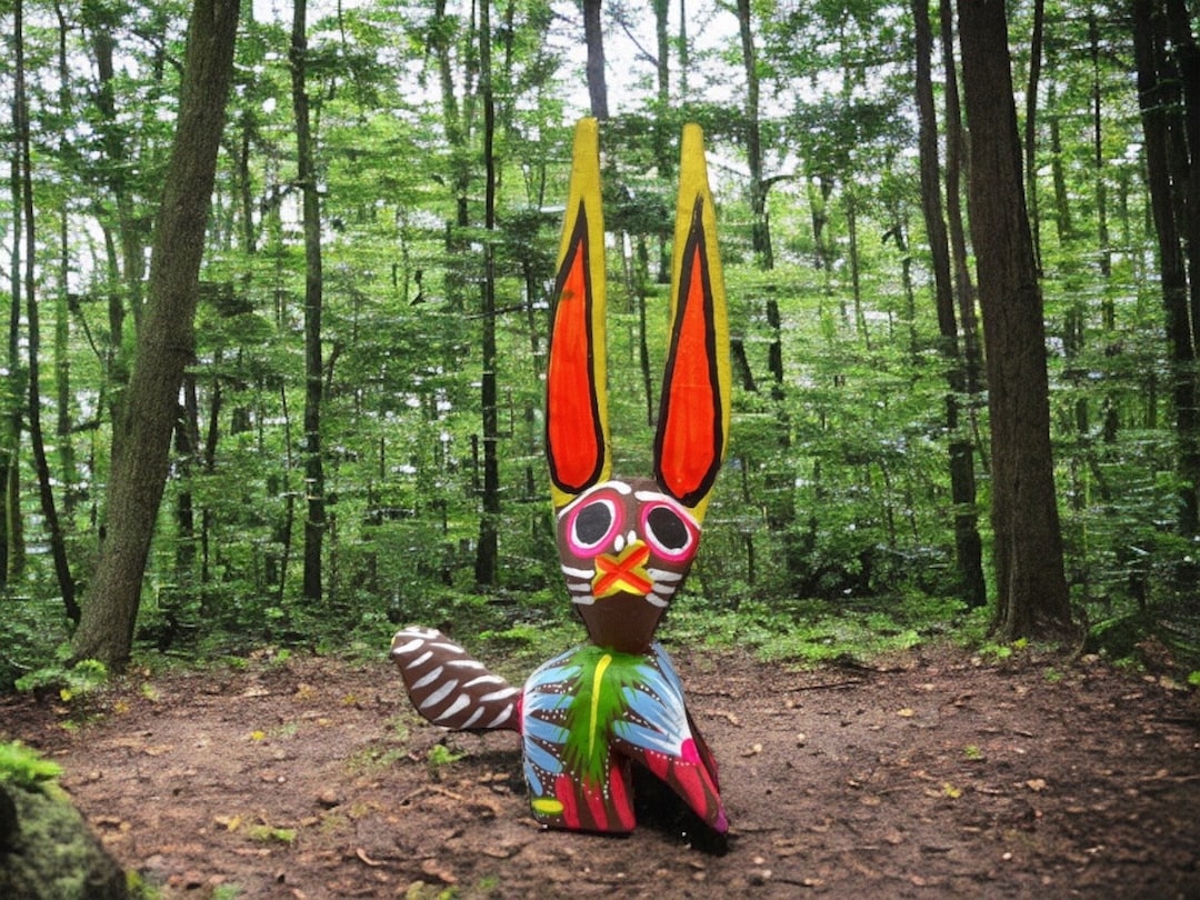 Rabbit Statue Mexican Folk Art Alebrije Sculpture, Wooden Bunny ...
