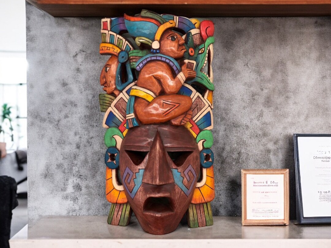 Prehispanic Wooden Mask, Mayan Culture, Mexican Wall Art, Hand Carved ...