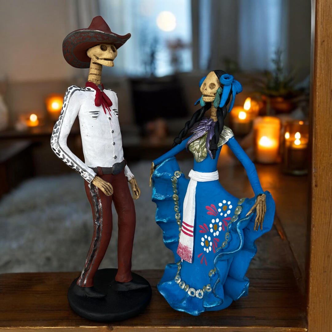 Couple (2) 10.5” Catrinas, Frida Kahlo Doll, Day of the Dead, Human ...