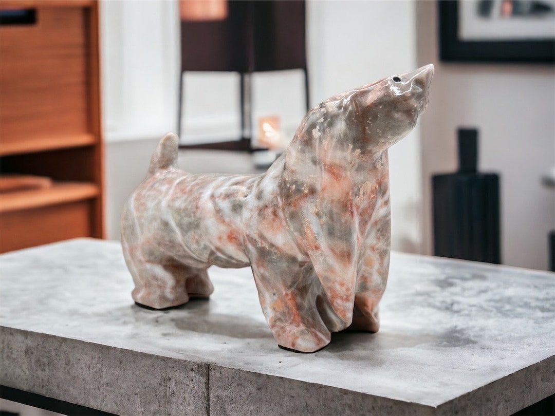 Dog Sculpture, Stone Puppy, Marble Animal, Natural Genuine Rock and ...