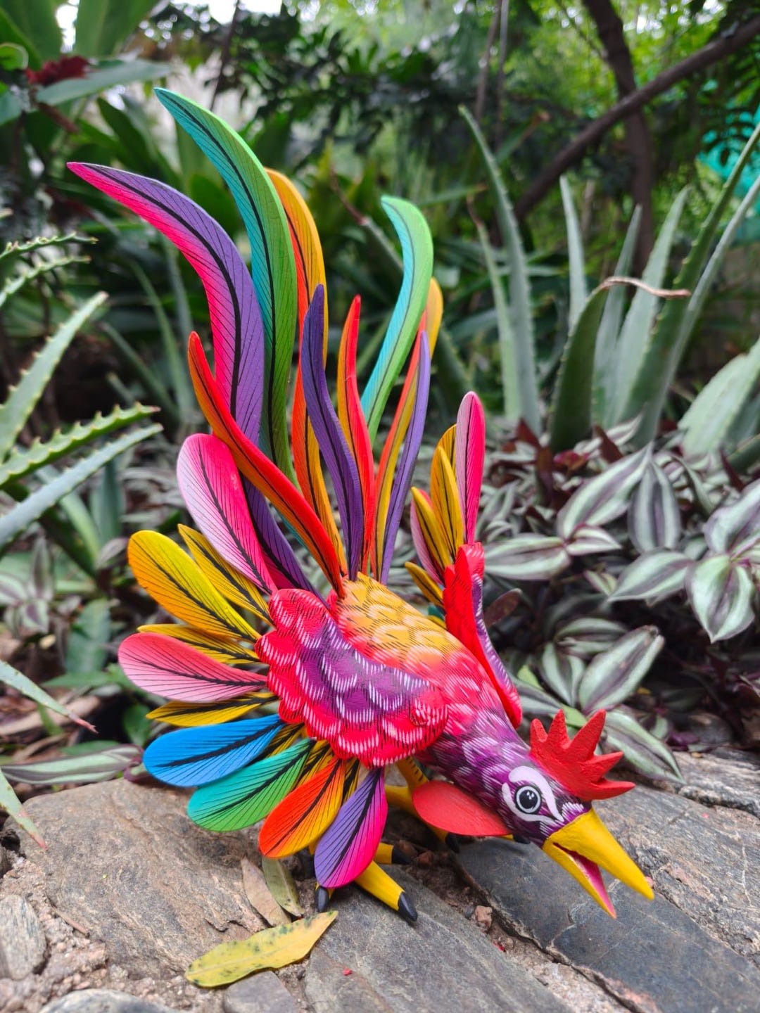 Rooster Statue Alebrije Wood Hand Carved Mexican Folk Art, Chicken ...