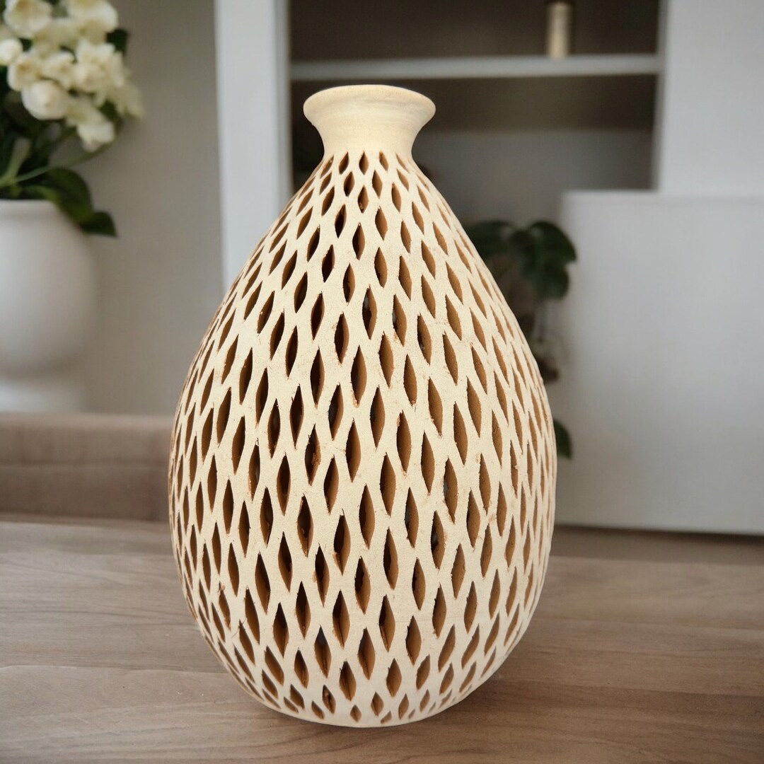 Mexican Pottery, Clay Plant Pot, Pottery Luminary, White Clay Vase ...