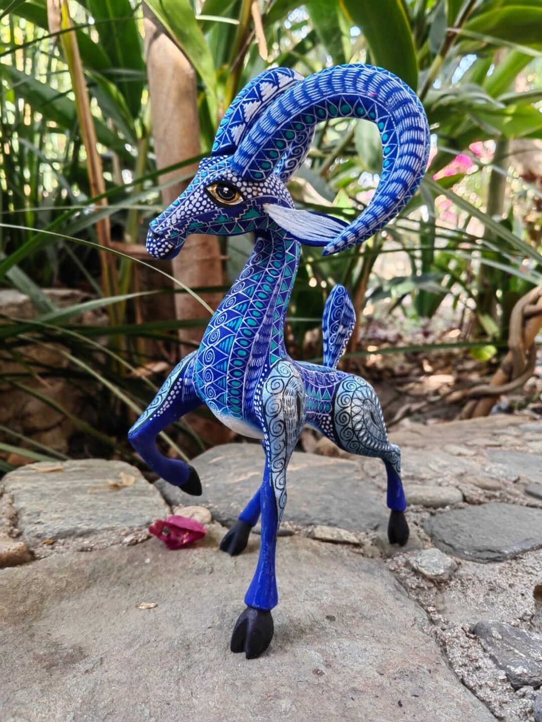 Ram Bighorn Sheep Figurine Mexican Folk Art Alebrije Statue, Wooden ...