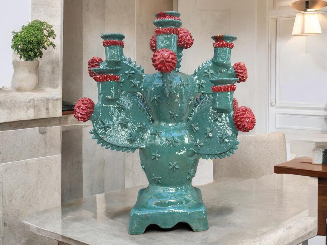 Large Nopal Candle Holder Glazed From Michoacan Made of Clay Home Decor ...