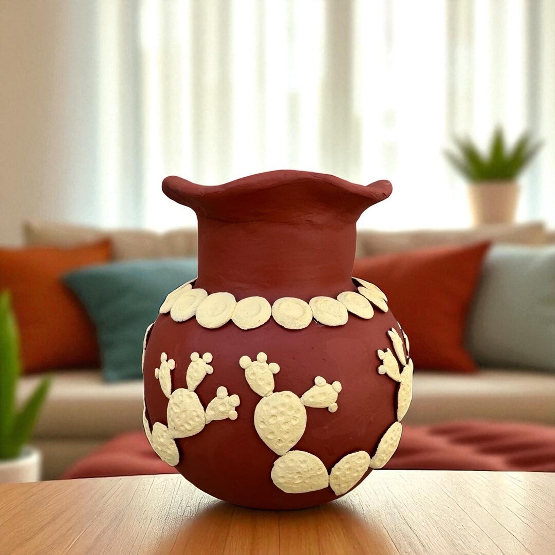 Embroidered Clay Vase From Oaxaca México Home Decor Handcrafted Jarron ...