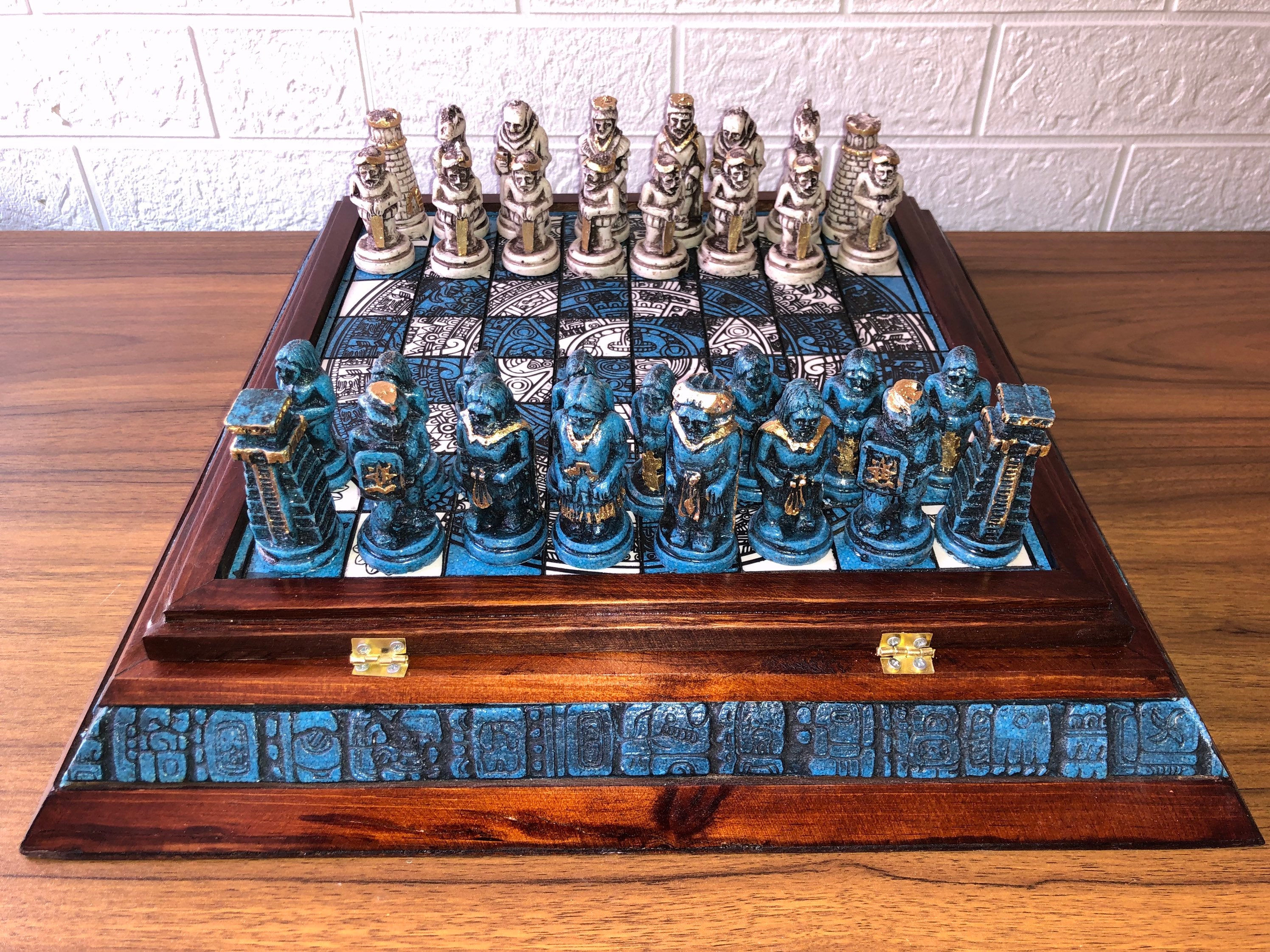 Chess Set, Resin Chess Set in Blue and White, Mexican Chess, Chess Set ...