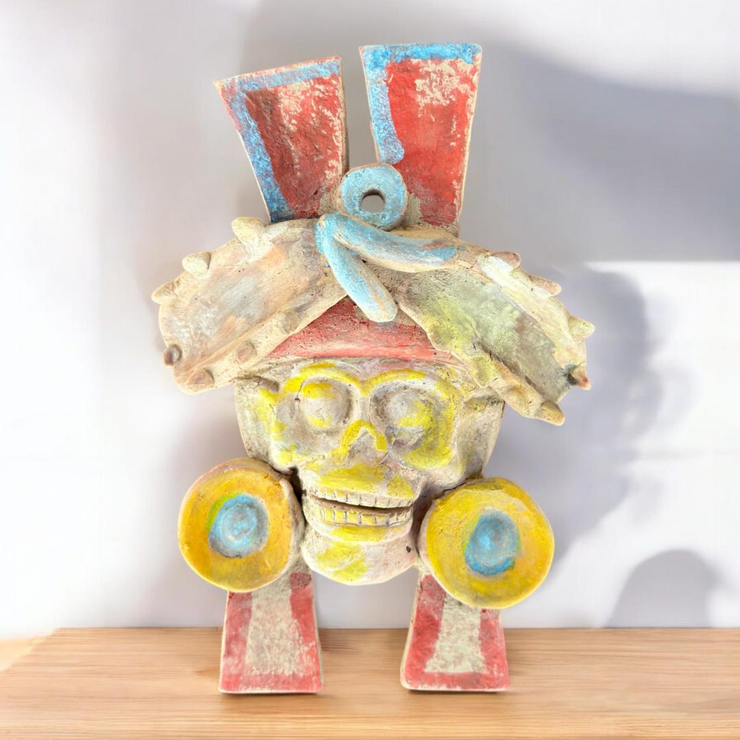 Mictlan Mask Mexican Clay Sculpture of Mictlantecuhtli, Aztec God of ...