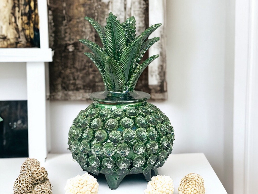 Mexican Pottery, Pineapple Decor, Mexican Decoration, Pineapple Sculpture, Glazed Clay Pineapple ...