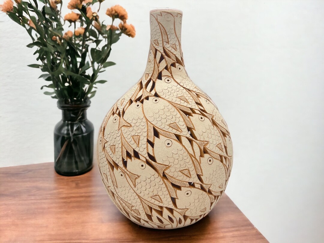 Oaxaca Vase White and Brown Clay Handcrafted Plant Pot, Pottery ...