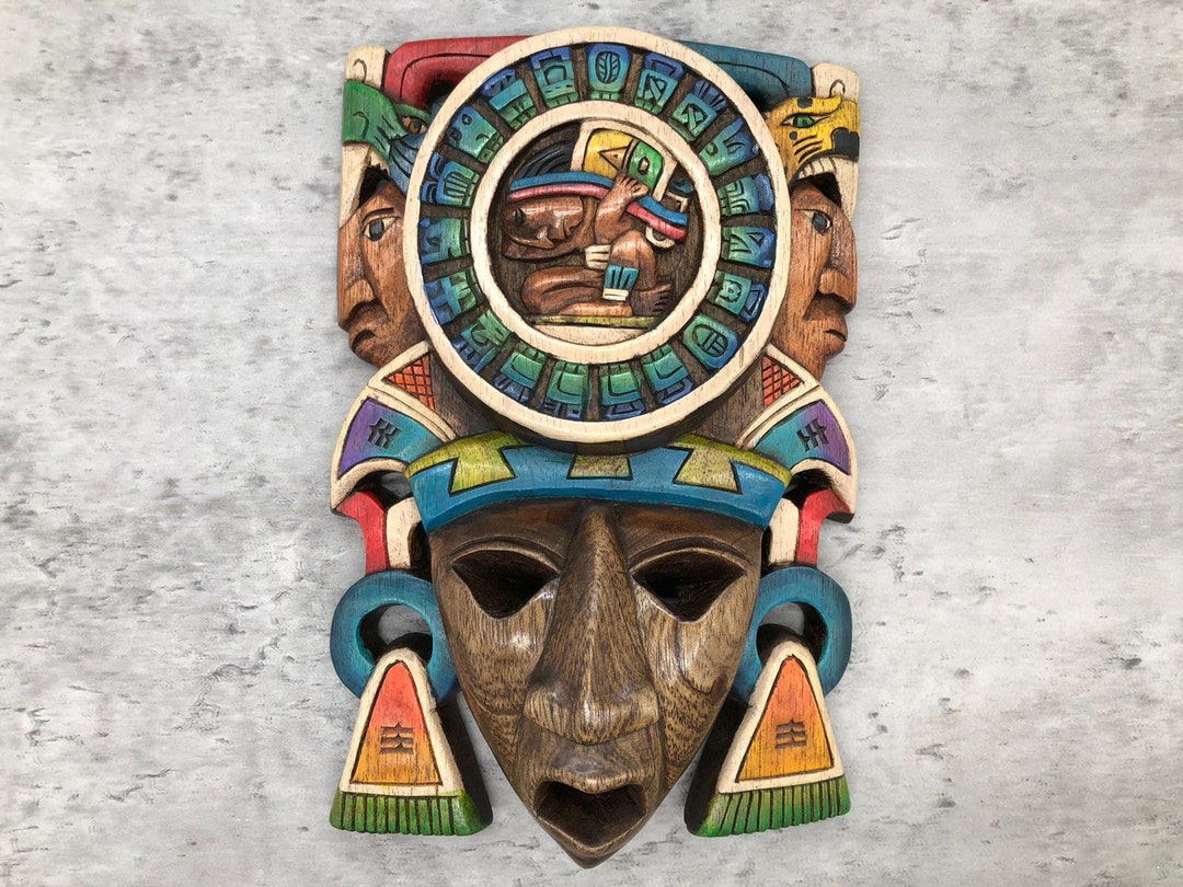Máscara de madera prehispánica cultura maya arte mural - Etsy México