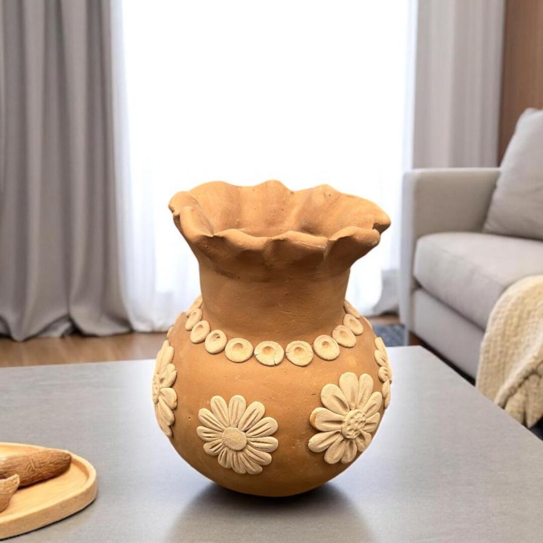 Embroidered Clay Vase From Oaxaca México Home Decor Handcrafted Jarron ...