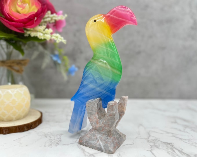 Toucan Bird Marble and Onix, Toucan Sculpture of Stone Figure Colorfull ...