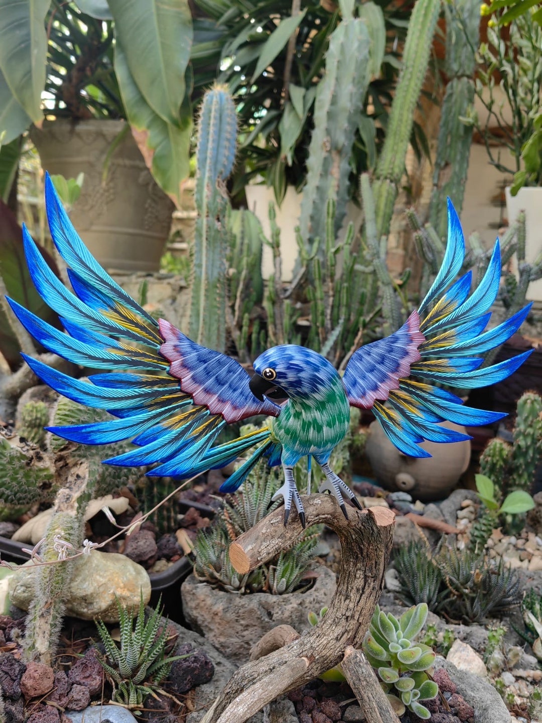 Parakeet Bird Statue Mexican Art Alebrije Sculpture, Wooden Parrot ...
