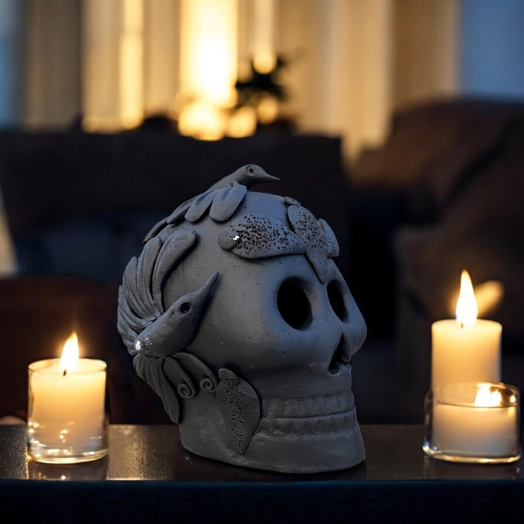 Day of the Dead Skull, Mexican Clay Calavera, Handmade Terracotta Skull ...