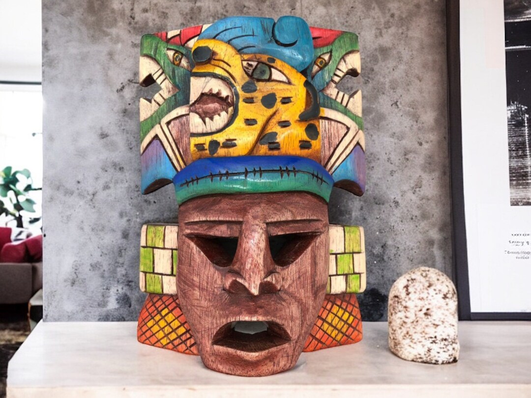 Prehispanic Wooden Mask, Mayan Culture, Mexican Wall Art, Hand Carved ...