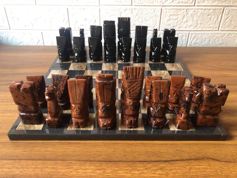 LARGE Chess 13.77 X 13.77 Obsidian Chess Set in Black and - Etsy
