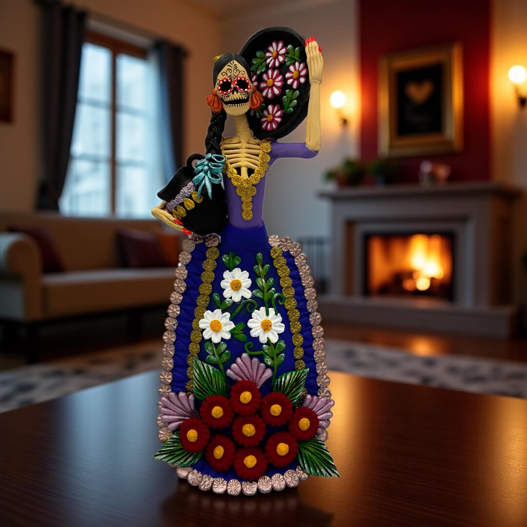 Catrina Skull Frida Kahlo Doll, Michoacan Mexico Made by Artisans Day ...