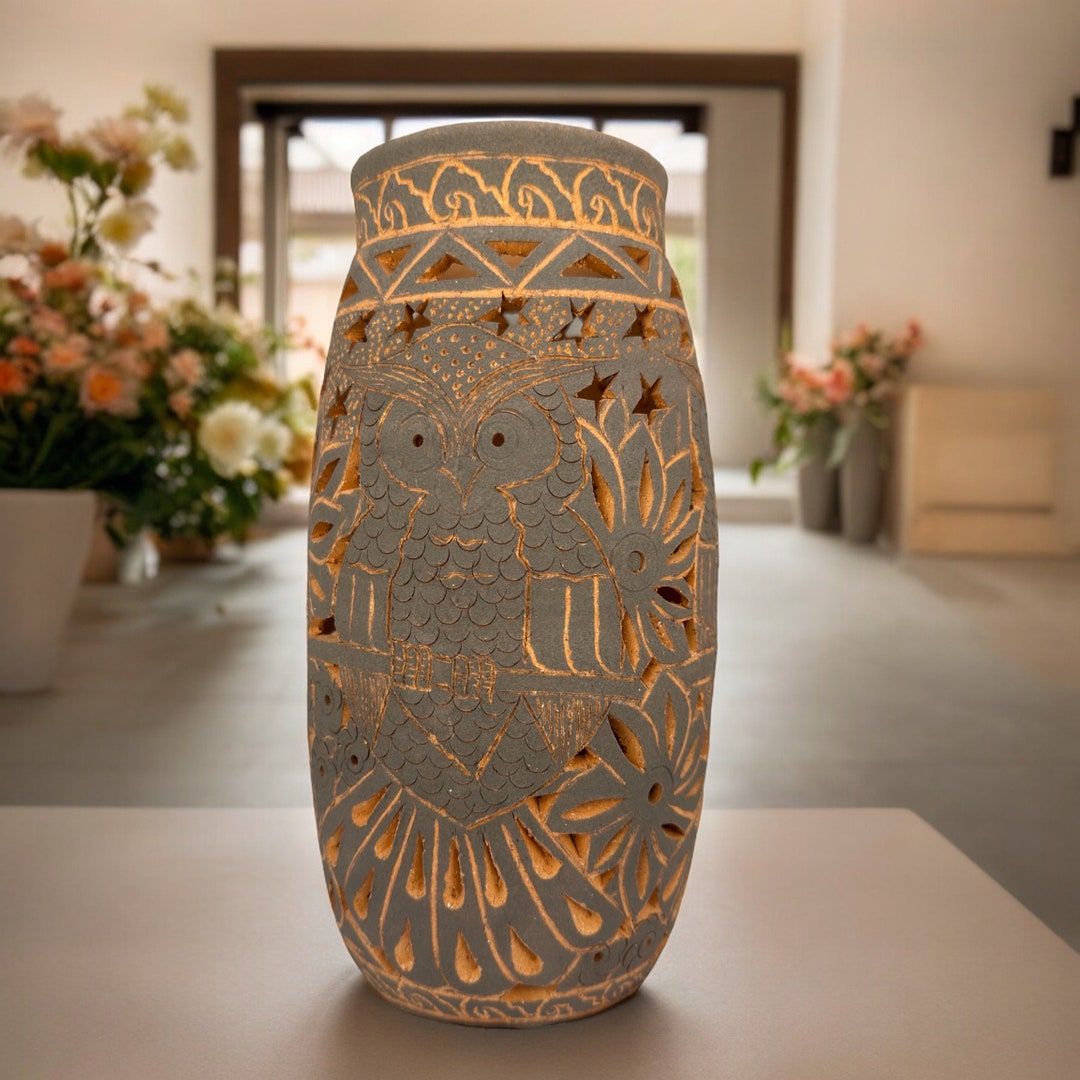 Mexican Pottery, Clay Plant Pot, Pottery Luminary, White Clay Vase ...