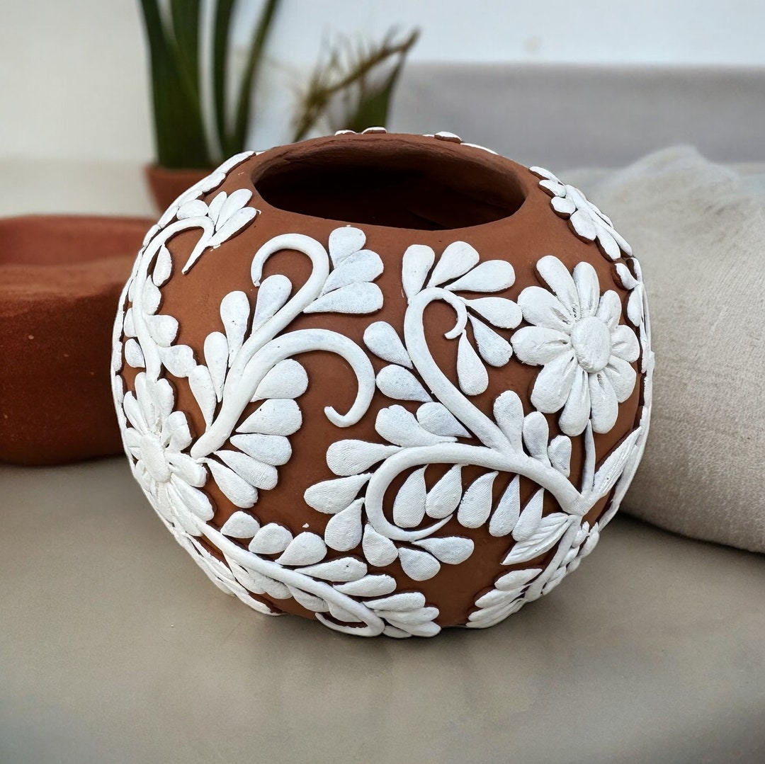 Embroidered Clay Vase From Oaxaca México Home Decor Handcrafted Jarron ...
