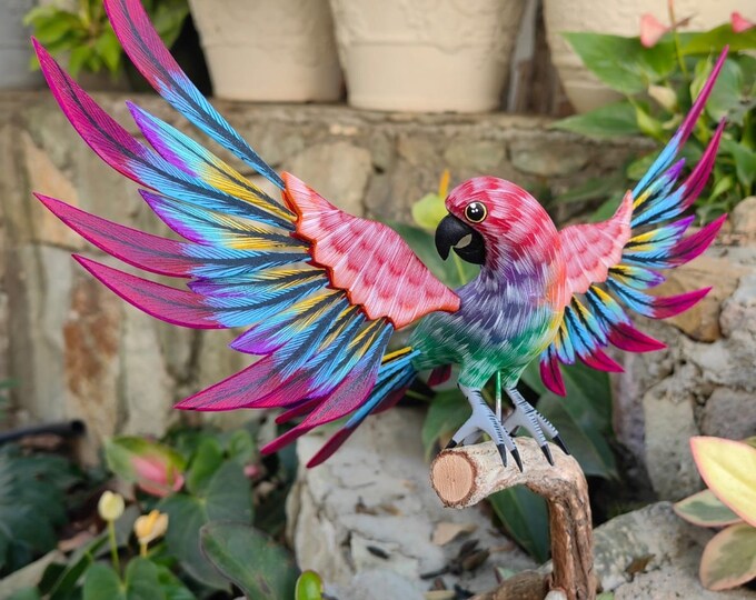 Parakeet Bird Statue Mexican Art Alebrije Sculpture, Wooden Parrot ...