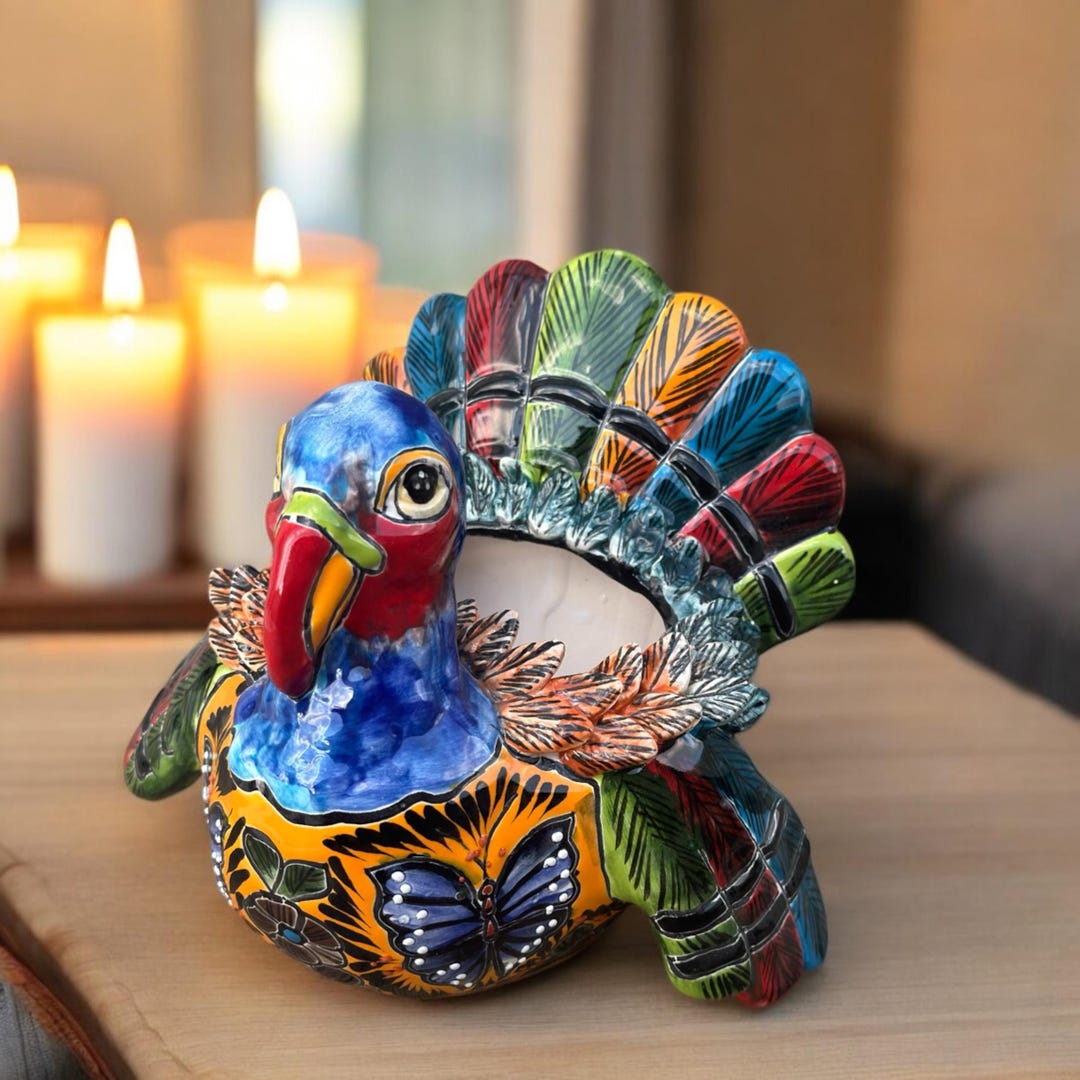 Peacock Talavera Egg Container Figurine Ceramic Pottery Artisan Hand ...