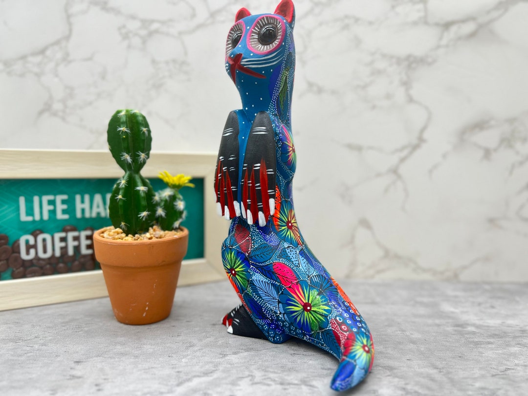 Cat Statue Mexican Folk Art Alebrije Sculpture Wooden as - Etsy