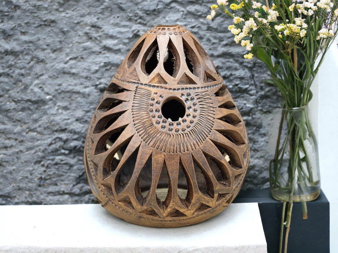 Egg Luminary of Brown Clay From Oaxaca Mexico, Handmade and Elegant ...
