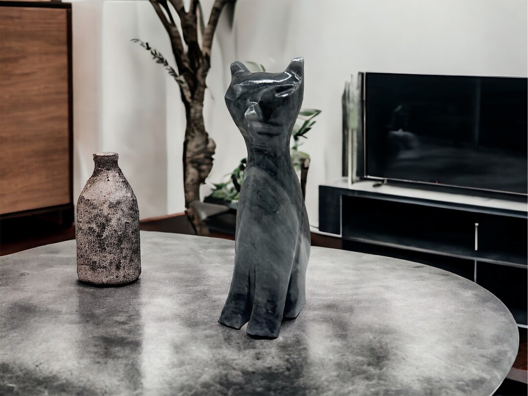 Cat Statue, Cat Figurine, Stone Cat Sculpture, Cat Carving, White Cat ...