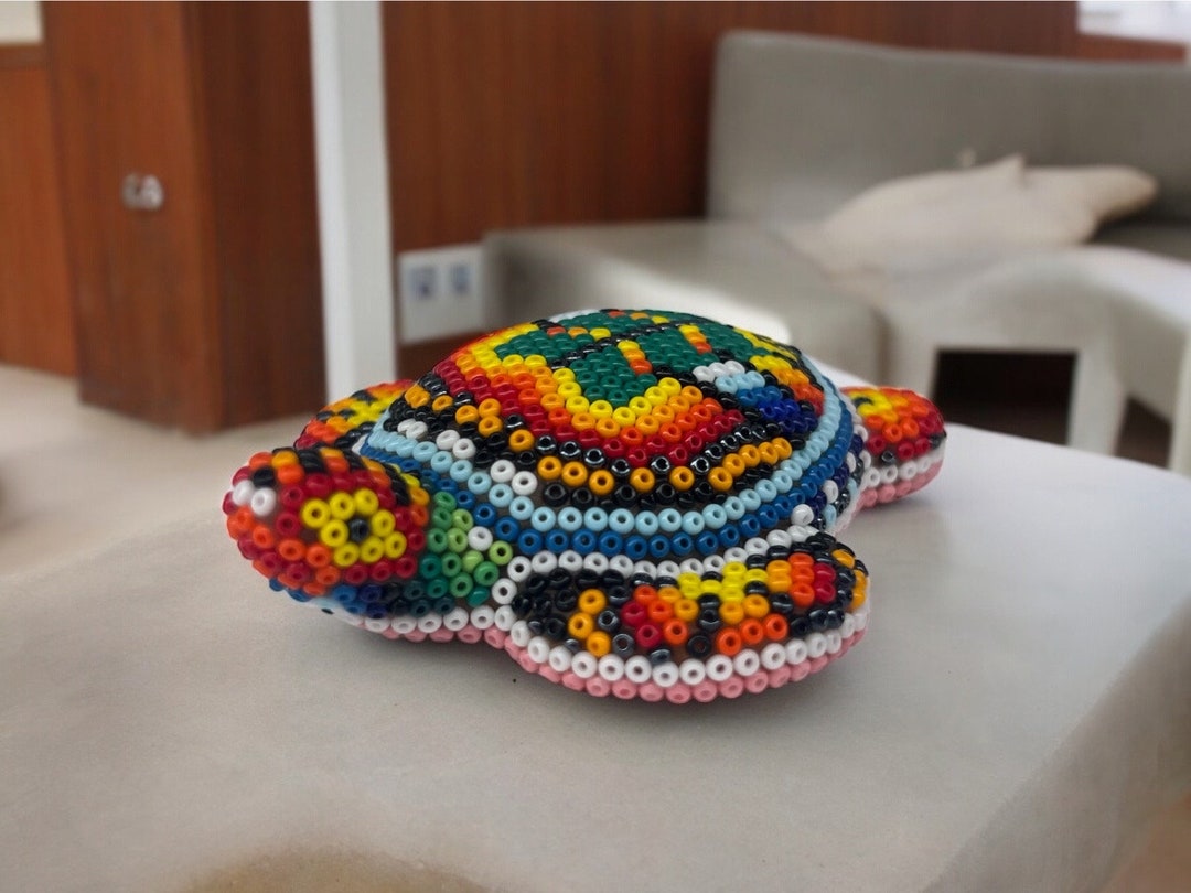 Turtle Statue Huichol Sculpture of Mexican Folk Art, Turtle Wixarika as ...