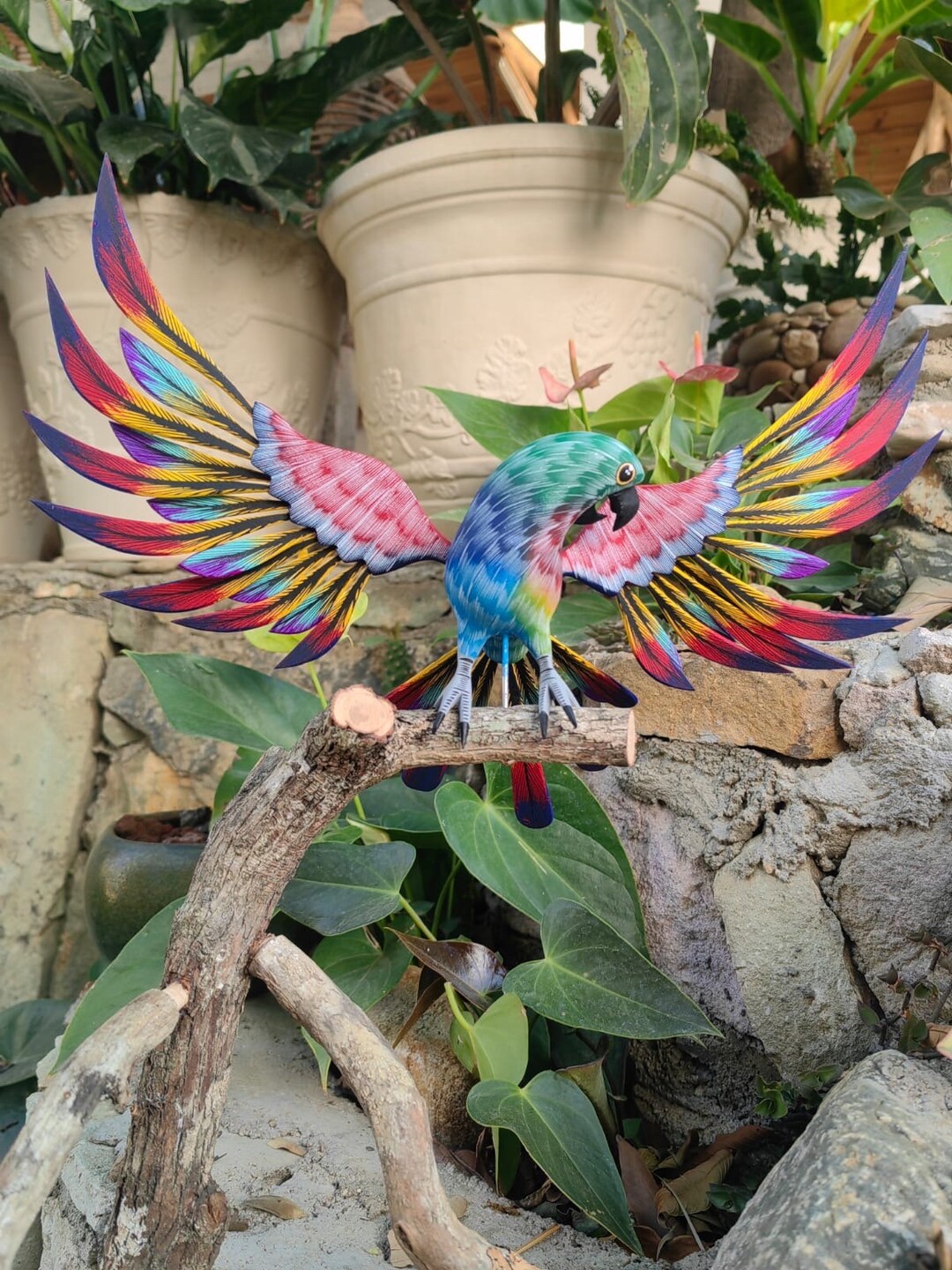 Parakeet Bird Statue Mexican Art Alebrije Sculpture, Wooden Parrot ...
