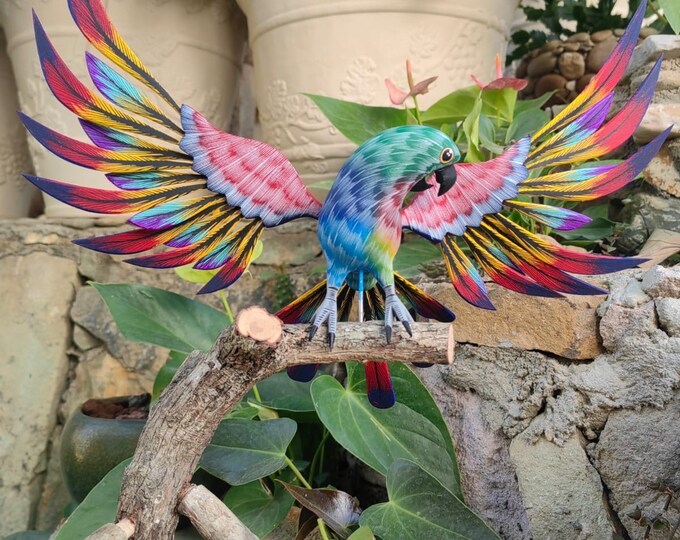 Parakeet Bird Statue Mexican Art Alebrije Sculpture, Wooden Parrot ...