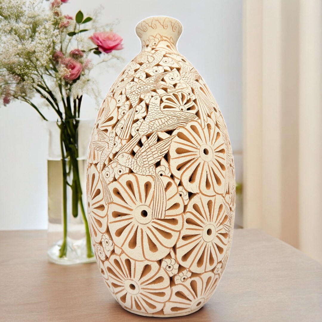 Mexican Pottery, Clay Plant Pot, Pottery Luminary, White Clay Vase ...