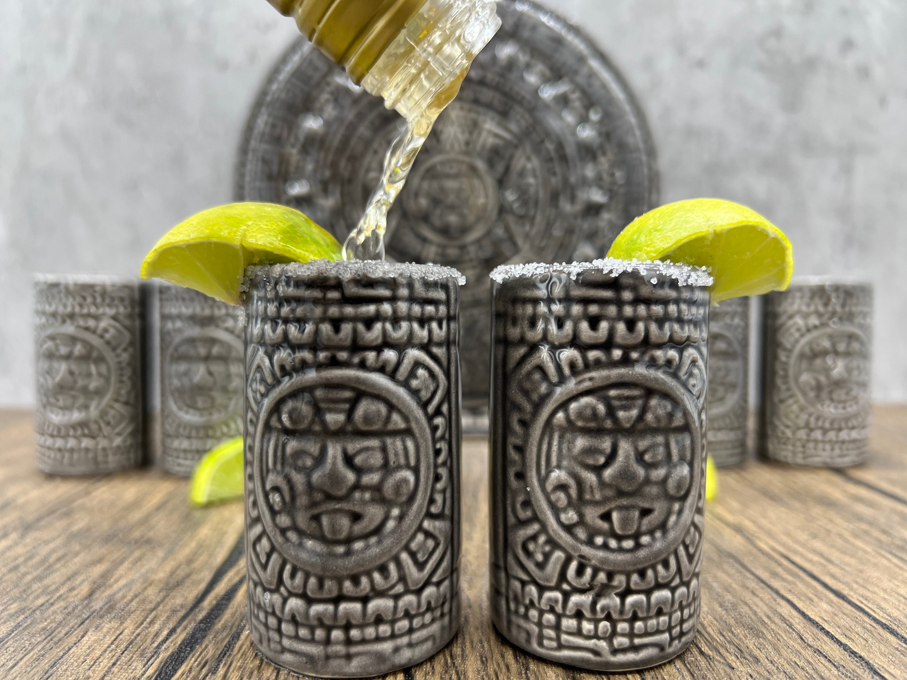Gray Ceramic Aztec Calendar Tequila Shot Glass Guadalajara - Etsy