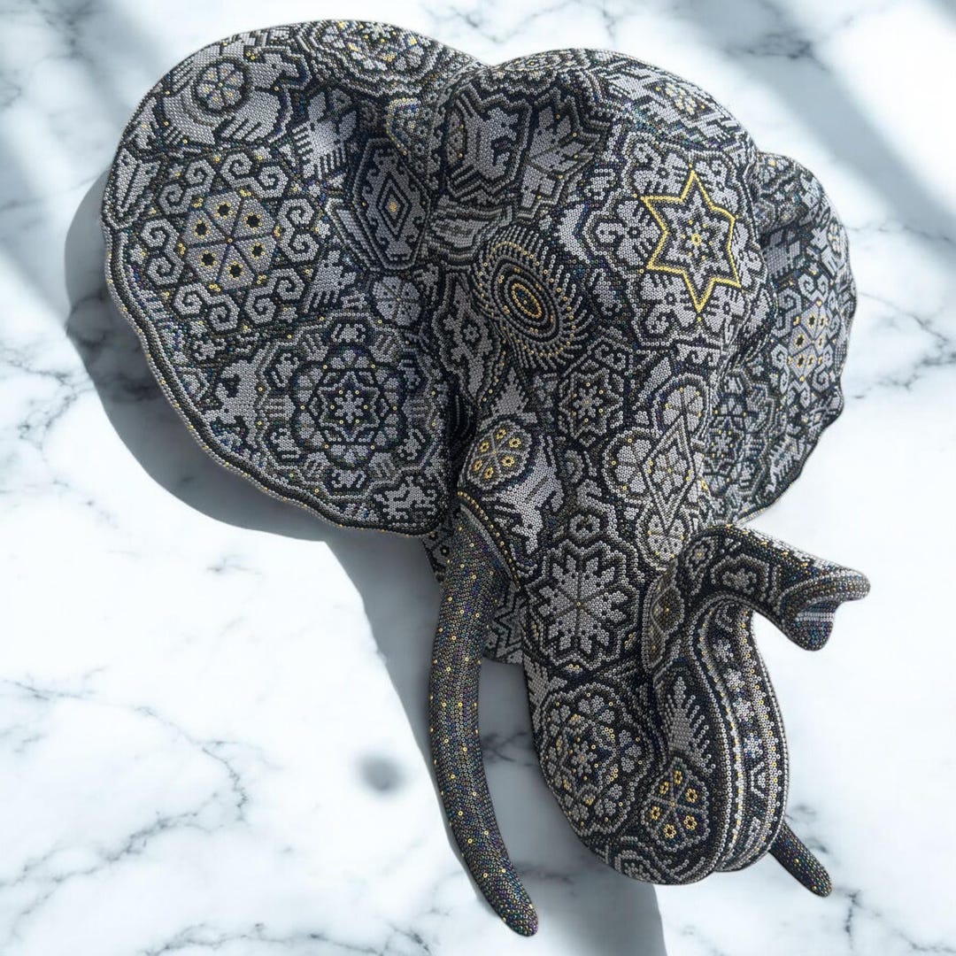 Big Elephant Statue Huichol Sculpture of Mexican Folk Art, Wixarika as ...