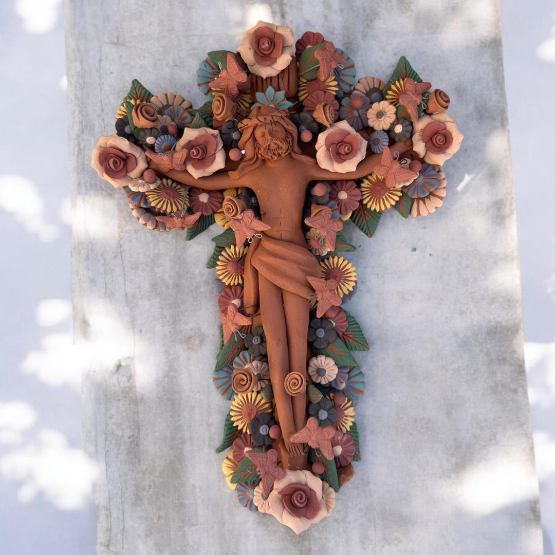 Jesús Cristo Crucificó Metepec Estado De Mex Clay Handcrafted Crucifix ...