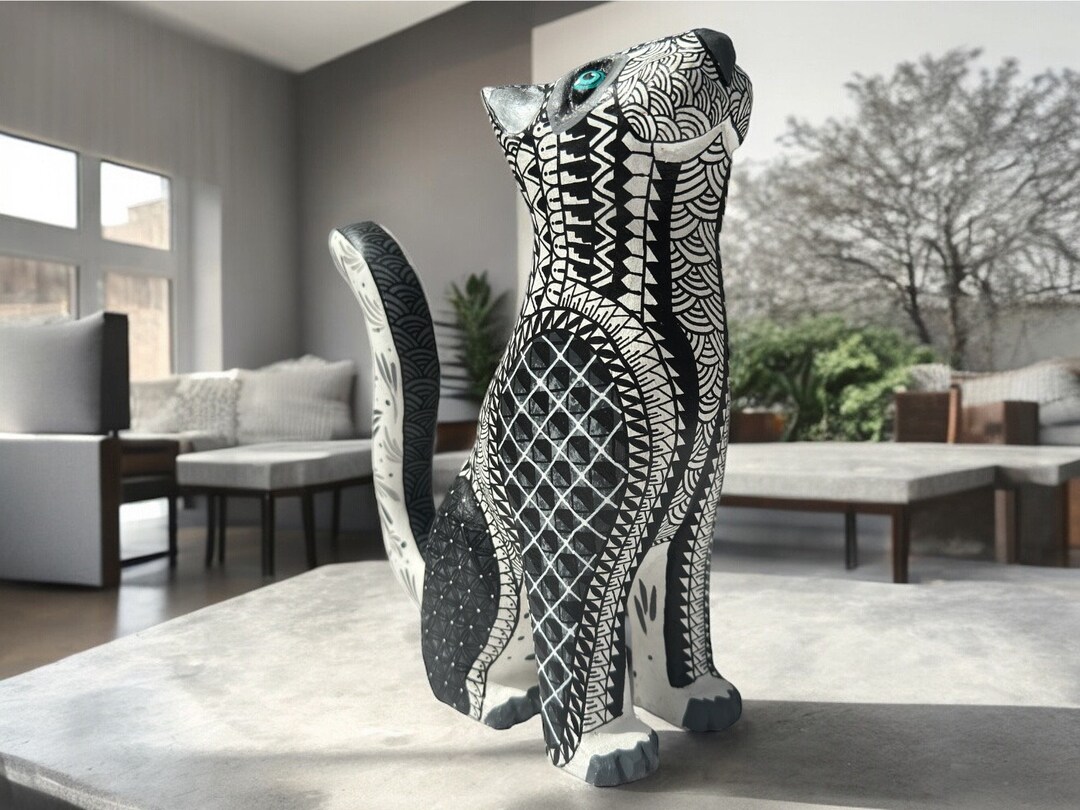 Cat Statue Mexican Folk Art Alebrije Sculpture, Wooden as Mexican ...