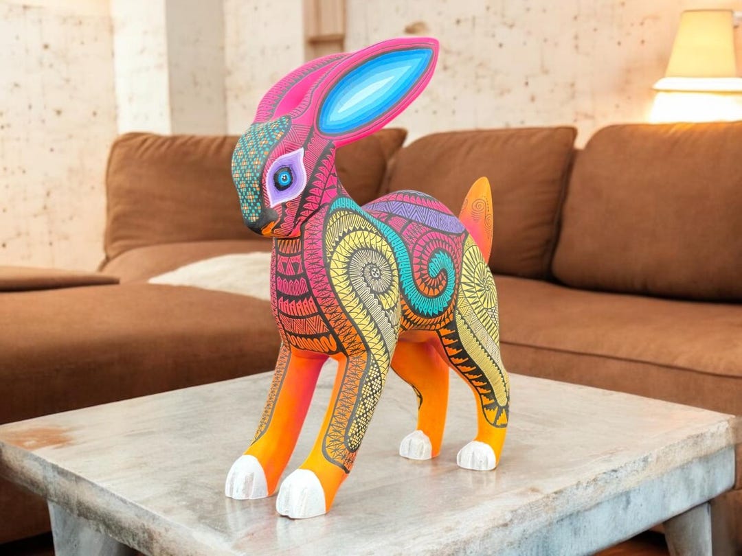 Hare Statue Mexican Folk Art Alebrije Sculpture, Wooden Bunny ...
