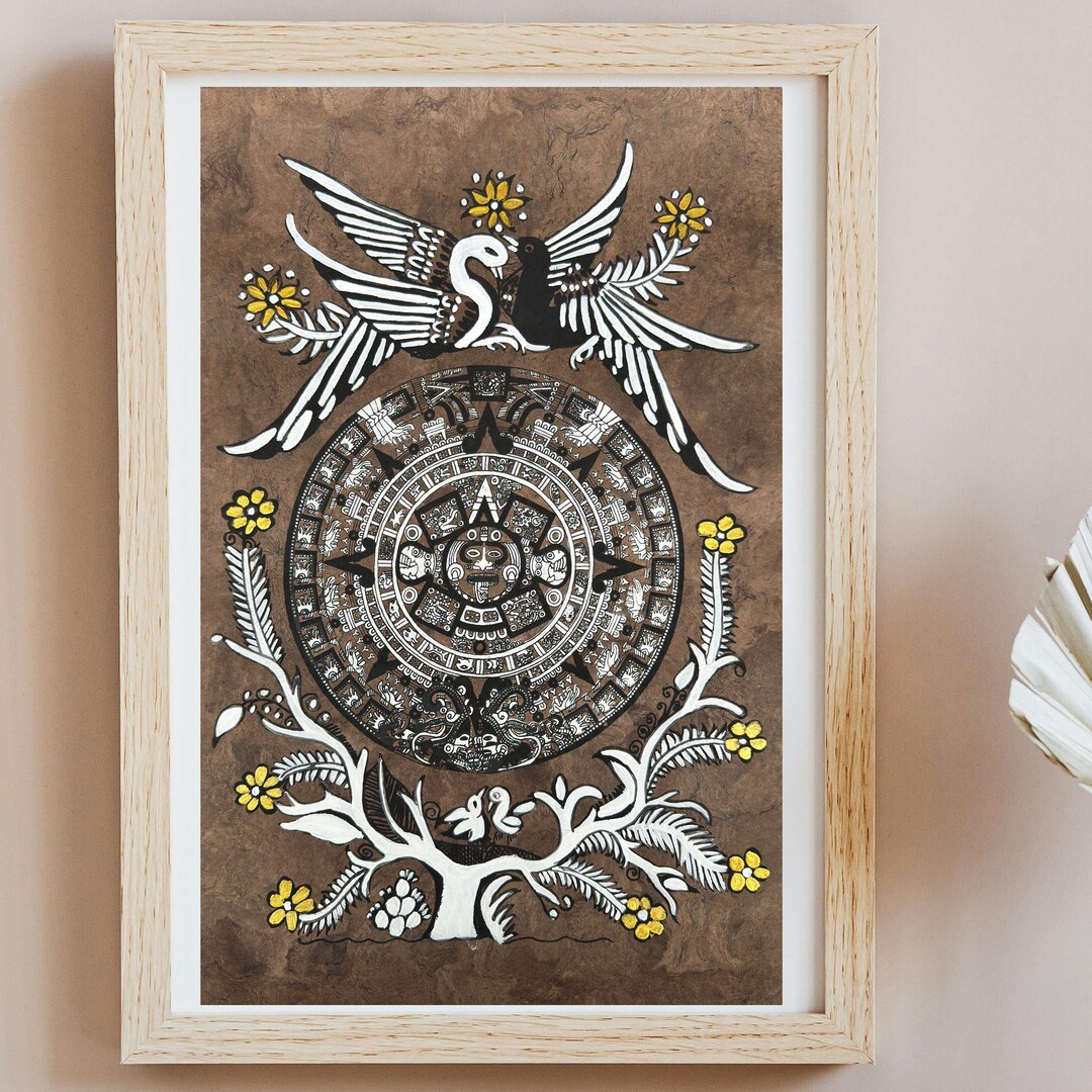 Aztec Calendar Painted on Amate Paper, Original Amate Paintings in ...