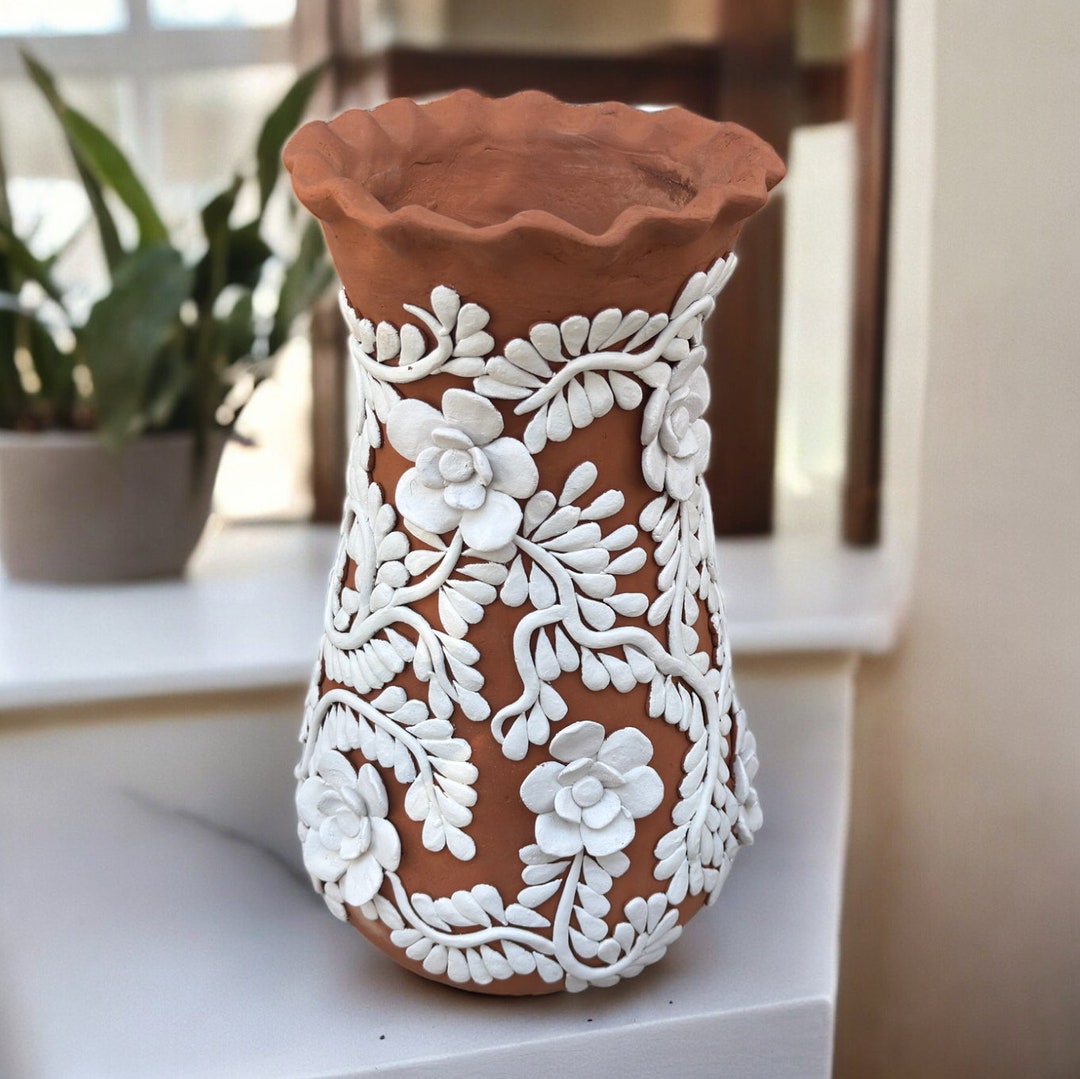 Embroidered Clay Vase From Oaxaca México Home Decor Handcrafted Jarron ...
