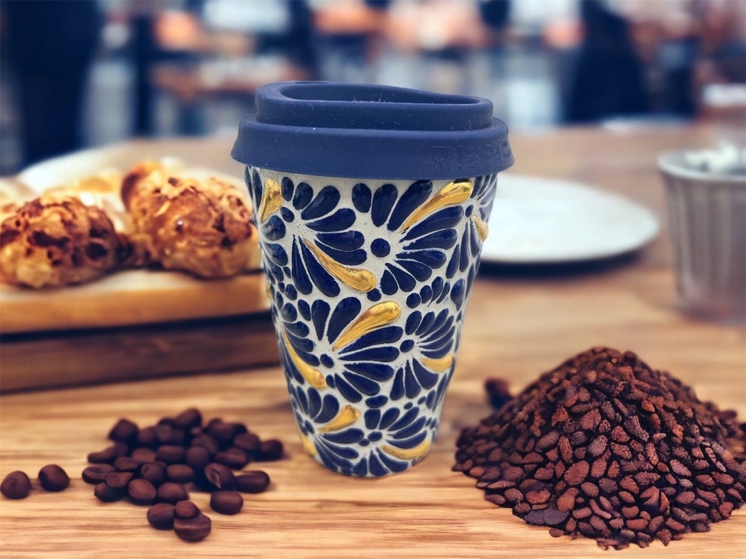 Cappuccino Cup Gold Details, Mexican Coffee Mug, Puebla Thermo Handmade ...