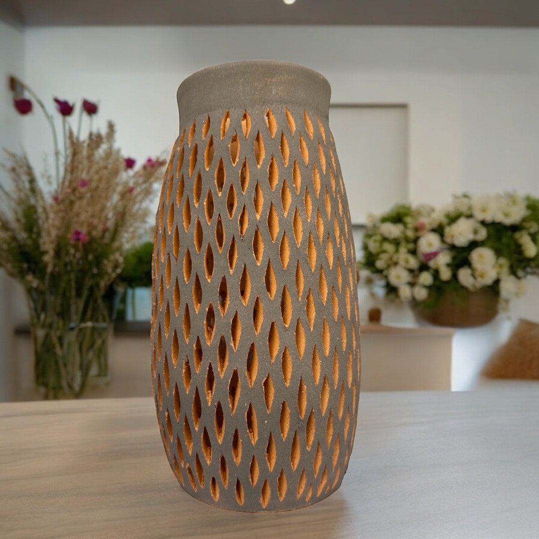 Mexican Pottery, Clay Plant Pot, Pottery Luminary, White Clay Vase ...