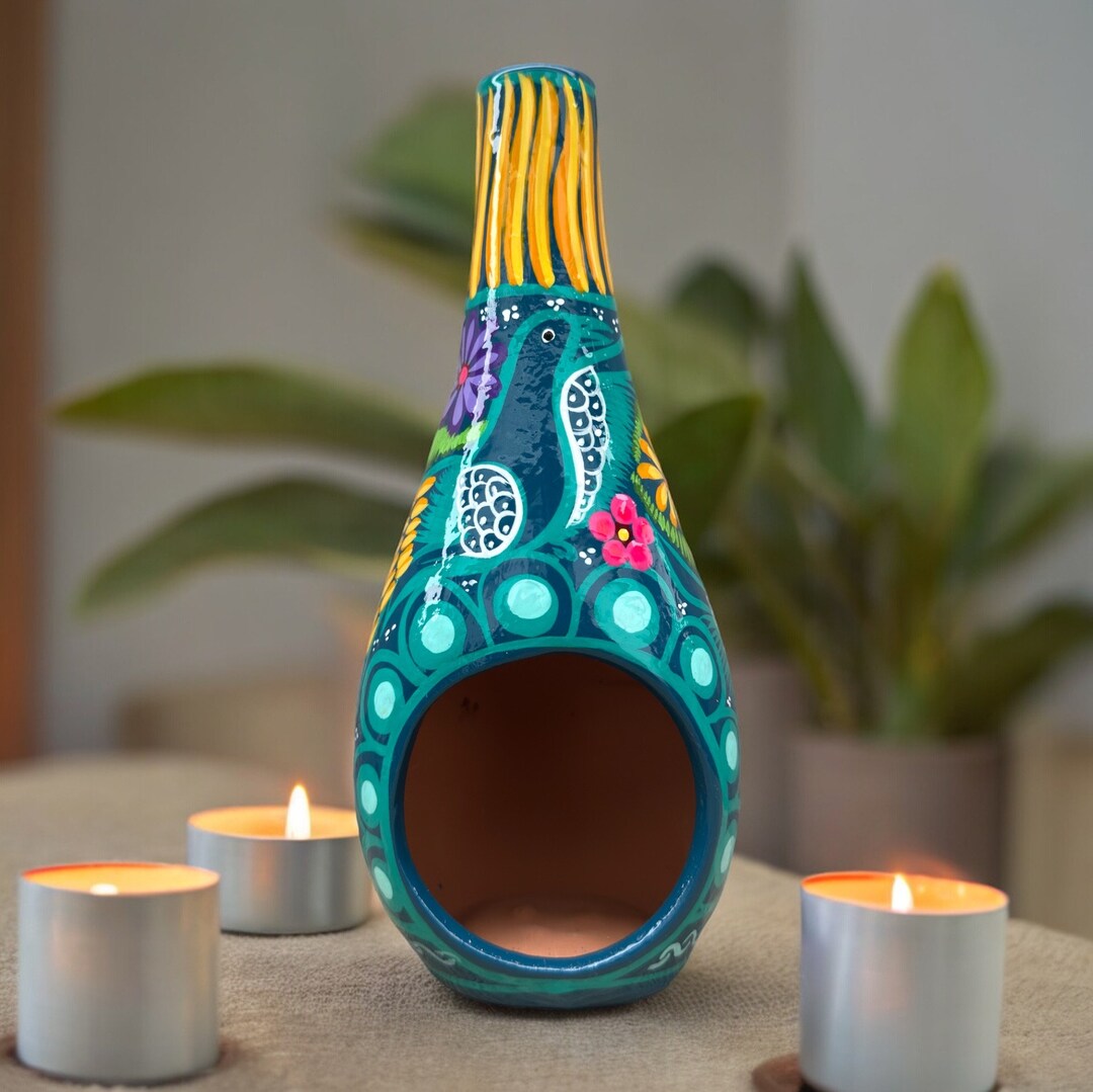 Mini Chimney Incense Burner Made of Clay Hand Painted Guerrero, Culture ...