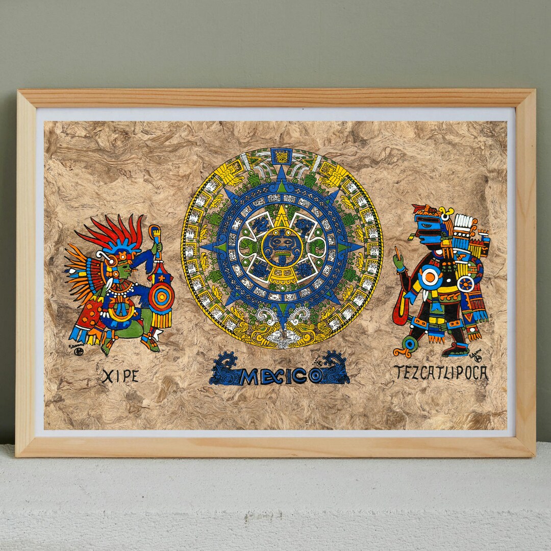 Aztec Calendar Painted on Amate Paper, Original Amate Paintings in ...