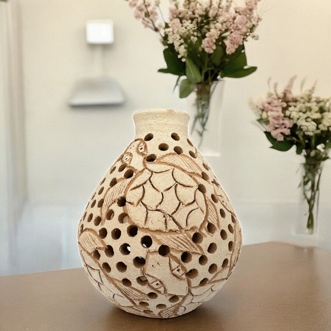 Mexican Pottery, Clay Plant Pot, Pottery Luminary, White Clay Vase ...