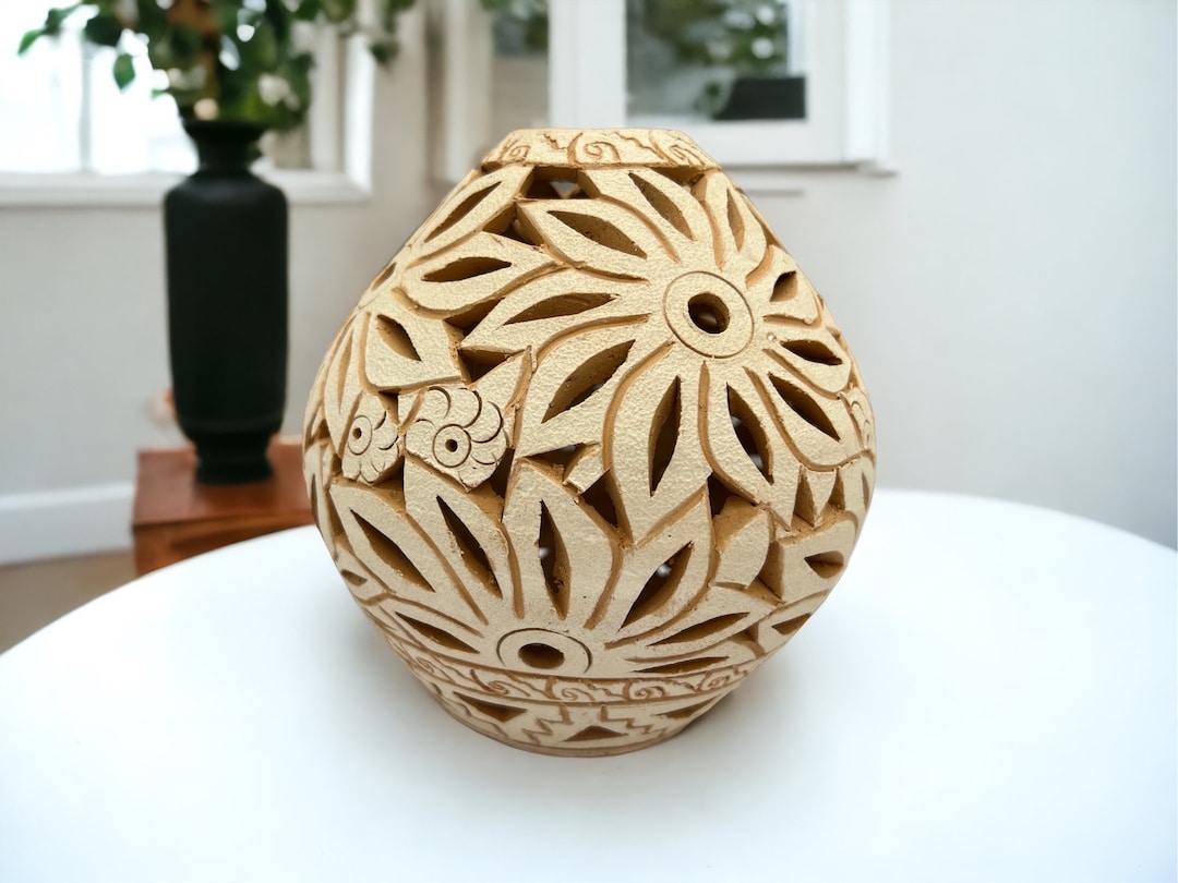 Oaxaca Vase White and Brown Clay Handcrafted Plant Pot, Pottery ...