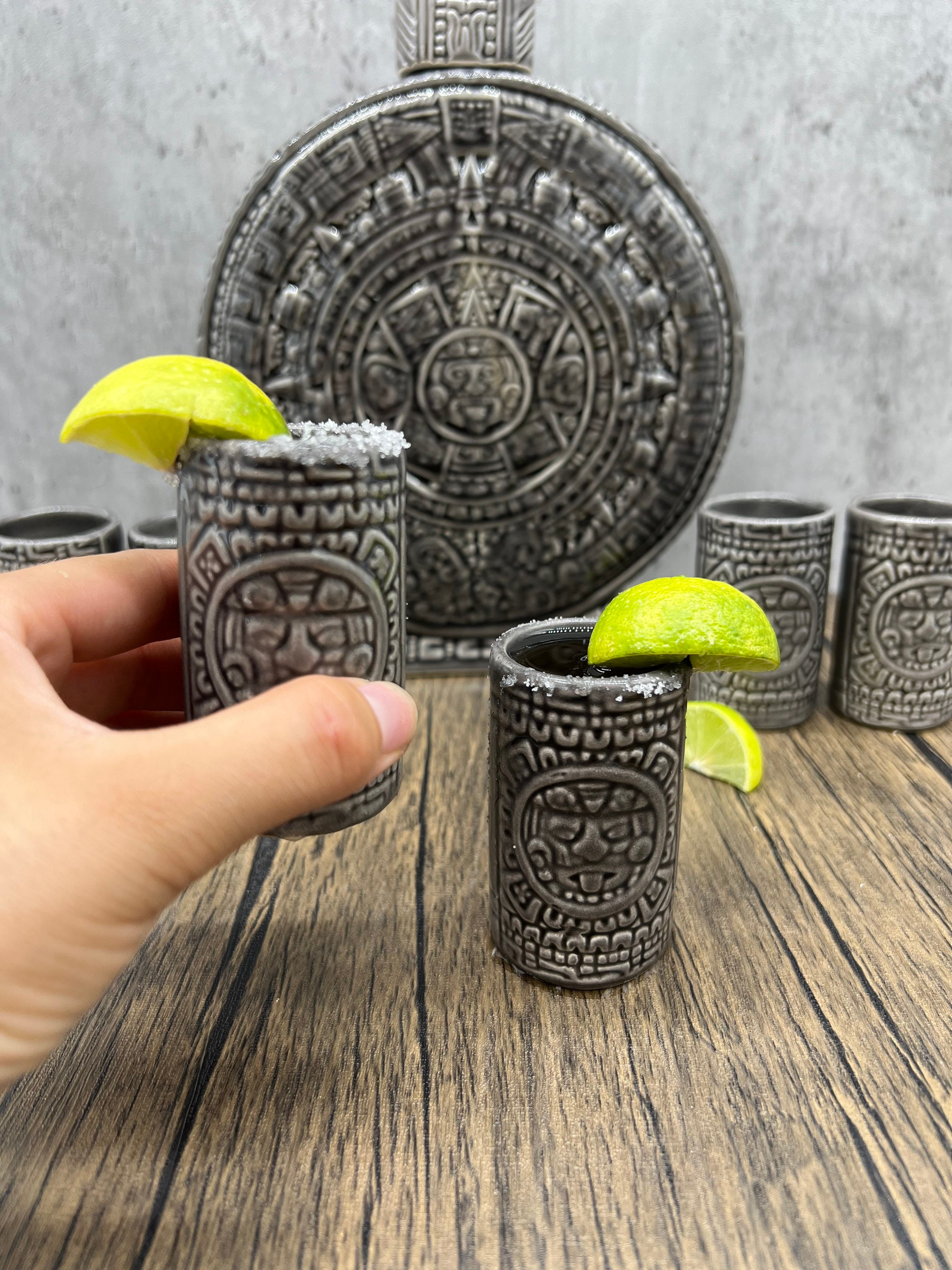 Gray Ceramic Aztec Calendar Tequila Shot Glass Guadalajara - Etsy