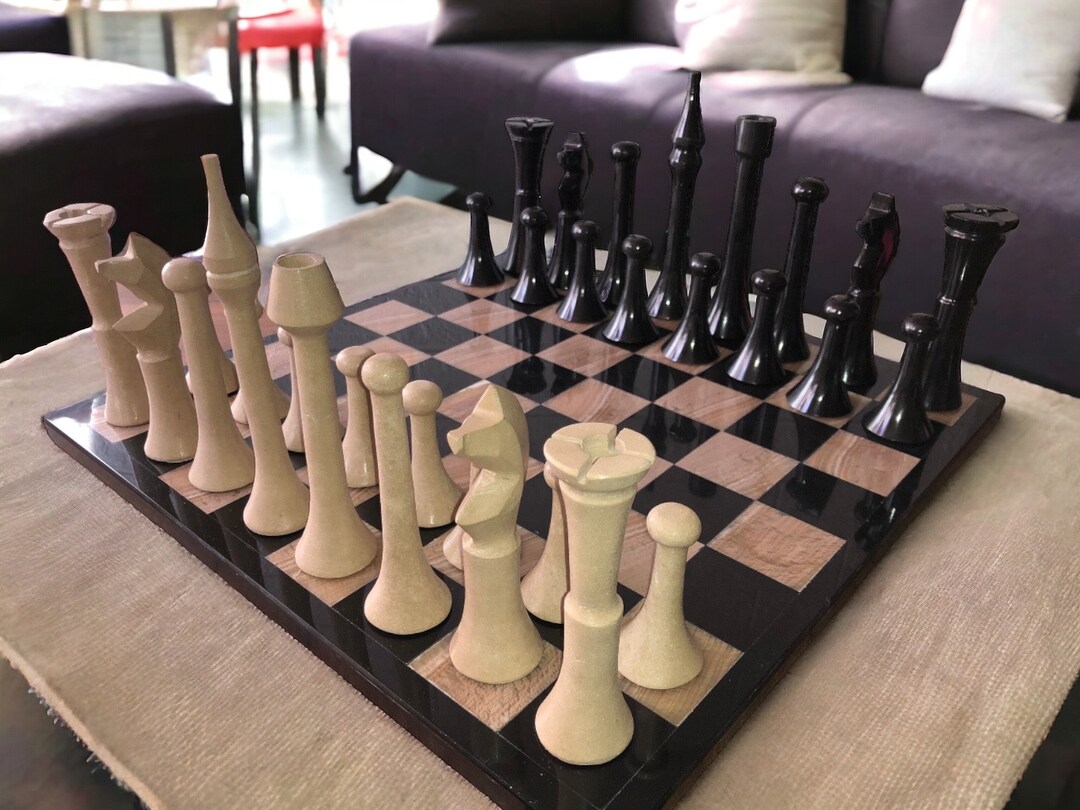 XL LARGE Chess Set 16.53” X 16.53”, Marble Chess Set in Black and Brown ...