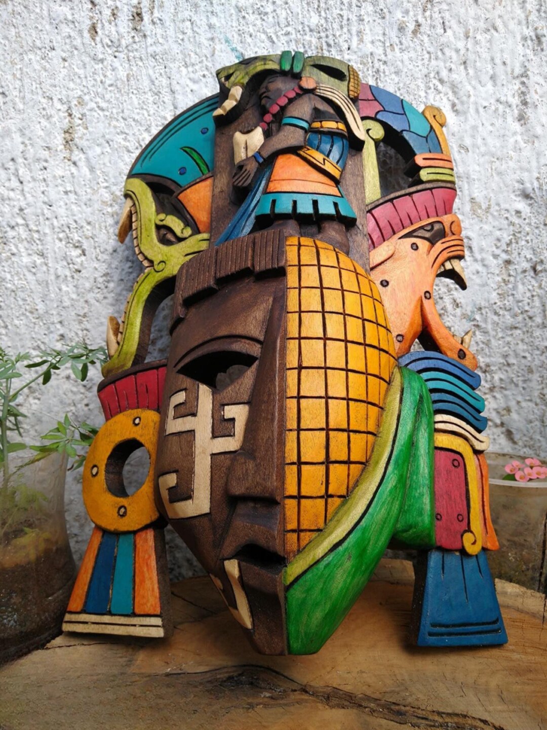 Prehispanic Wooden Mask, Mayan Culture, Mexican Wall Art, Hand Carved ...